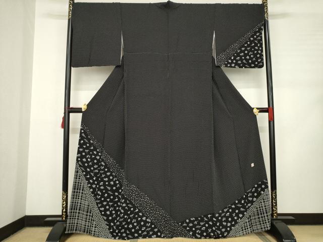 平和屋着物●京型友禅作家　岡部睦美　訪問着　器物花文　黒地　正絹　逸品　AABD0856ck