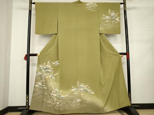 平和屋着物●訪問着　友禅　流水松文　正絹　逸品　AABD0857ck