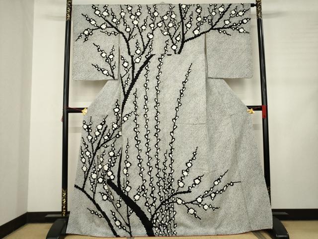 平和屋着物●訪問着　総絞り　枝梅　黒地　正絹　逸品　AABD0882ck