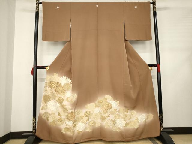 平和屋着物●創業460年・千總　色留袖　菊尽くし　枯茶色地　暈し染め　三越扱い　正絹　逸品　AABD0895ck