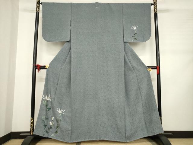 平和屋着物●訪問着　刺繍　草花文　金糸　正絹　逸品　未使用　AABD0921ck