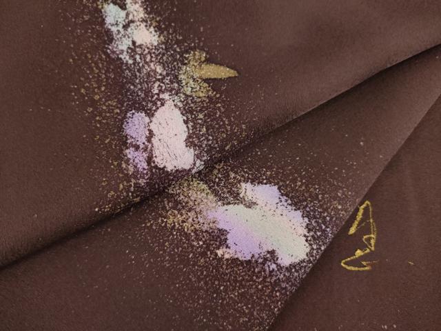 平和屋着物●京都印象派 友禅作家　橋本恵　小紋　横段花文　金彩　正絹　逸品　AABD0944ck