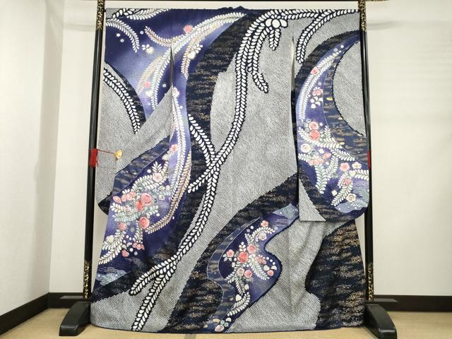 平和屋着物●豪華振袖　辻が花　絞り　舞花文　金彩　やまと誂製　ロング丈　正絹　逸品　AABD0946ck