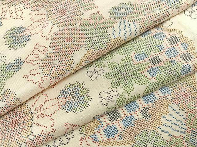 平和屋着物●本場大島紬　白大島　草花文　正絹　逸品　AABD0967ph