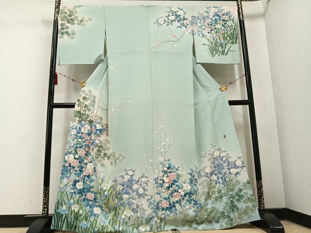 平和屋着物●訪問着　友禅　作家物　枝花文　正絹　逸品　AABD0996ph