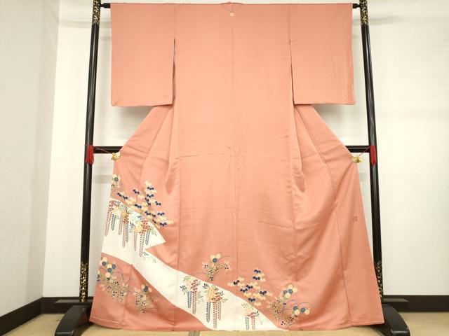 平和屋着物●人間国宝　五代　田畑喜八　色留袖　駒刺繍　草花文　正絹　逸品　AABD1089ck