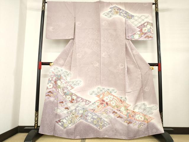 平和屋着物●訪問着　辻が花　エ霞松皮菱花文　暈し染め　銀彩　正絹　逸品　AABD1092ck