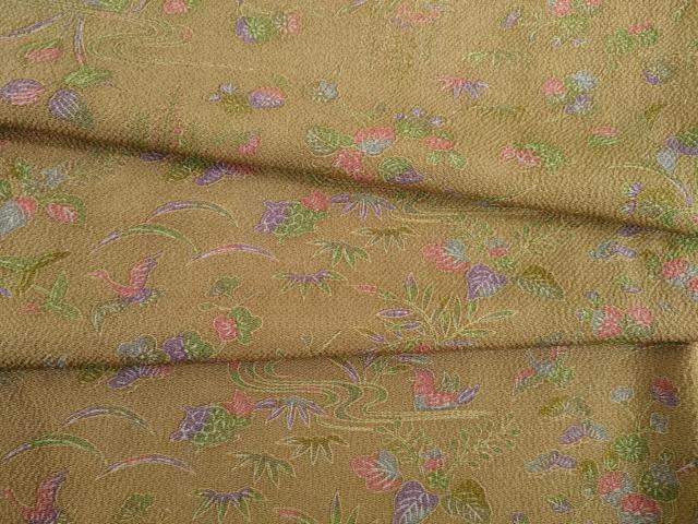 平和屋着物●上質な小紋　流水花鳥文　亀　鬼しぼ縮緬　正絹　逸品　AABD1103ck