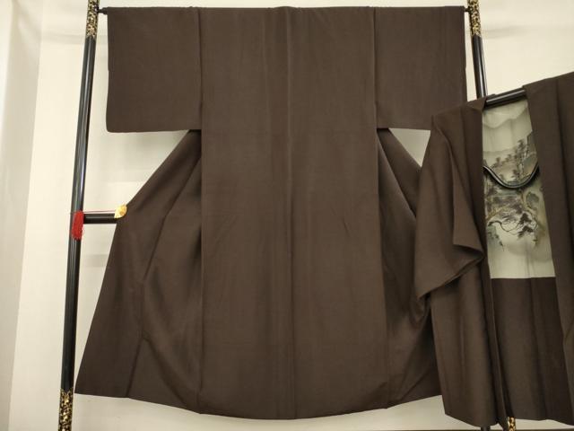 平和屋着物●男性　紬　アンサンブル　色無地　赤墨色　正絹　逸品　AABD1115ck