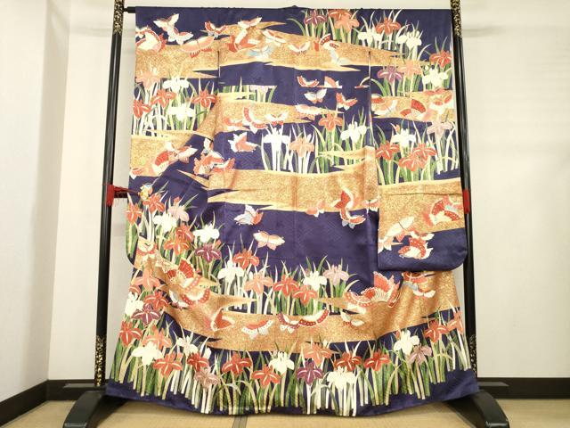 平和屋着物●豪華振袖　作家物　駒刺繍　花蝶文　正絹　逸品　AABD1119ck