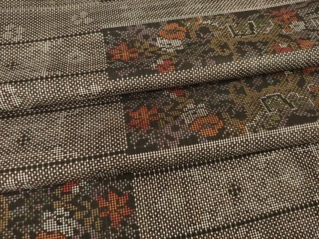 平和屋着物●本場大島紬　一元7マルキ　横段花文　正絹　逸品　AABD1122ck