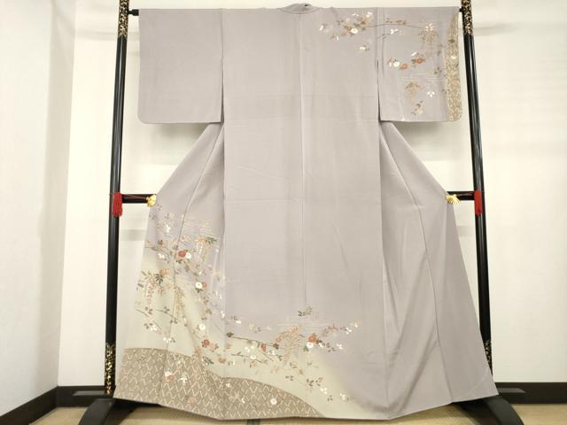 平和屋着物●訪問着　刺繍　枝花文　暈し染め　金彩　やまと誂製　正絹　逸品　AABD1125ck