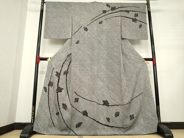 平和屋着物●訪問着　総絞り　舞葉文　黒地　正絹　逸品　AABD1575ck