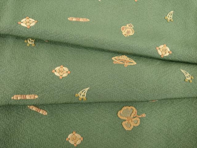 平和屋着物●上質な小紋　総刺繍　宝尽くし間道　正絹　逸品　AABD1605ck