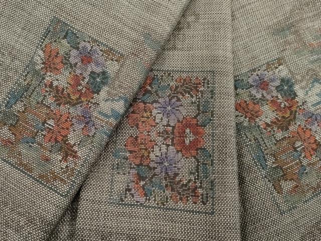 平和屋着物●本場大島紬　カタス9マルキ　色紙風景花文　正絹　逸品　AABD1607ck