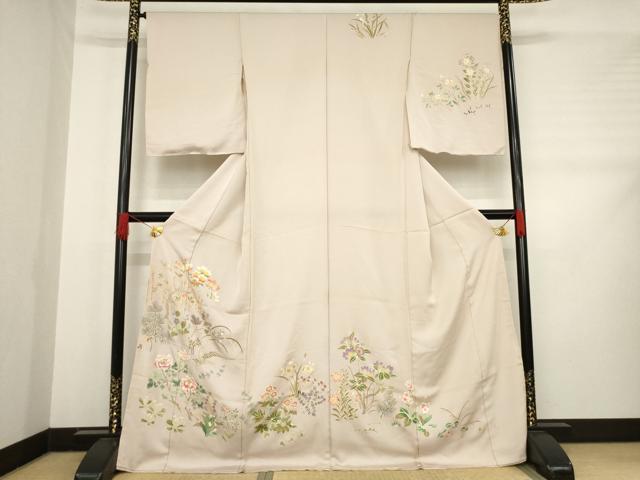平和屋着物●訪問着　刺繍　枝花文　金彩　仮絵羽　正絹　逸品　未使用　AABD1620ck