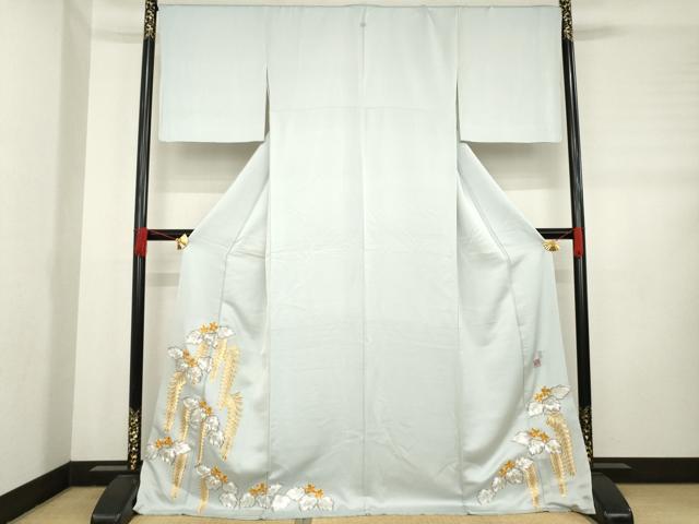 平和屋着物●国際的伝統工芸作家　十二代・藤林徳扇　苑寿 　色留袖　総駒刺繍　藤花房　ロング丈　正絹　逸品　AABD1636ck