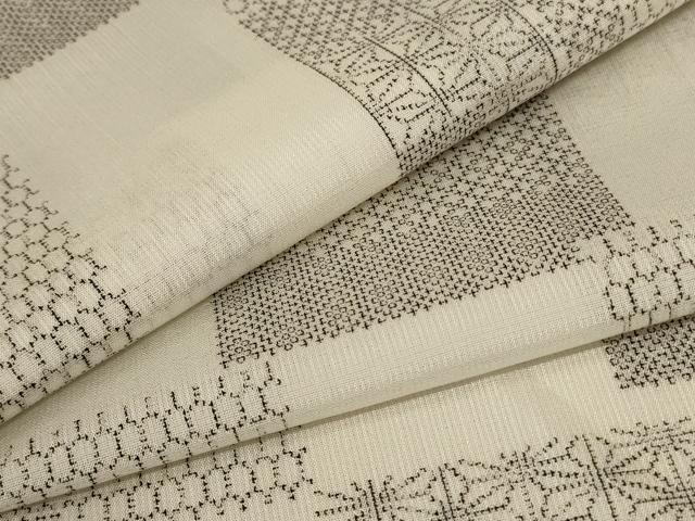 平和屋着物＊夏物　小紋　紗　色紙麻の葉文様　洗える着物　AABD3281jd