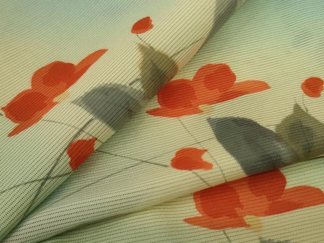 平和屋着物＊夏物　小紋　絽　手描き　草花文　暈し染め　正絹　逸品　AABD3297jd