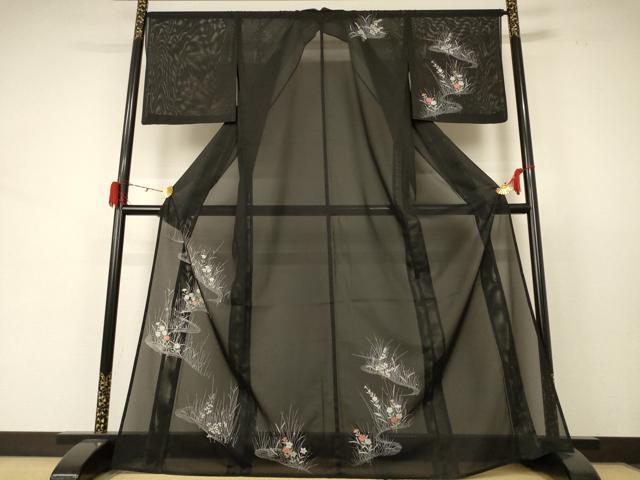 平和屋着物＊夏物　訪問着　絽　流水草花文　洗える着物　AABD3339jd