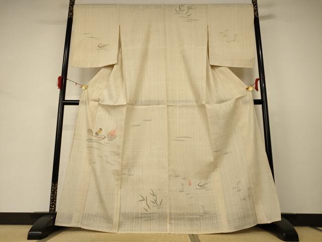 平和屋着物＊夏物　訪問着　生紬　手描き　風景文　正絹　逸品　AABD3346jd