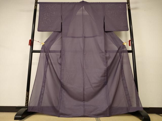平和屋着物＊夏物　色無地　絽　葡萄鼠色　洗える着物　AABD3352jd