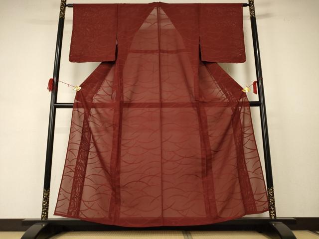 平和屋着物＊夏物　色無地　露芝紋紗　錆色　正絹　逸品　未使用　AABD3395jd