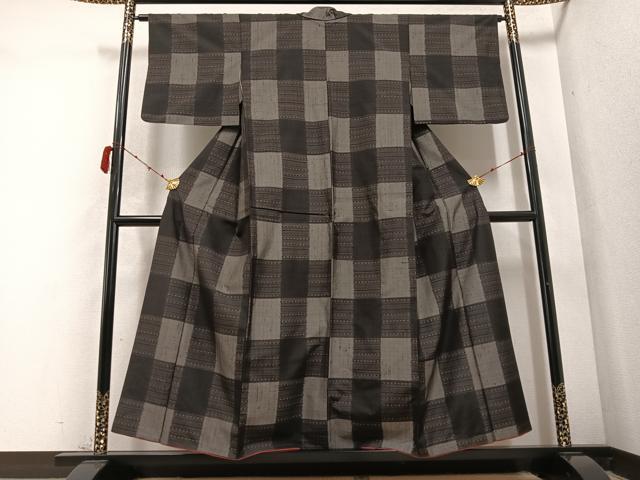 平和屋着物●上質な紬　市松文様　正絹　逸品　AABD3418ph