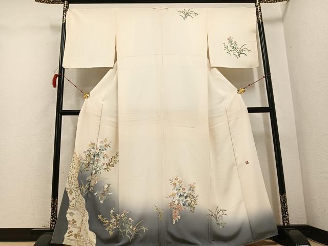 平和屋着物●友禅作家　岡部修治　訪問着　女人花文　暈し染め　金彩　正絹　逸品　AABD3431ph