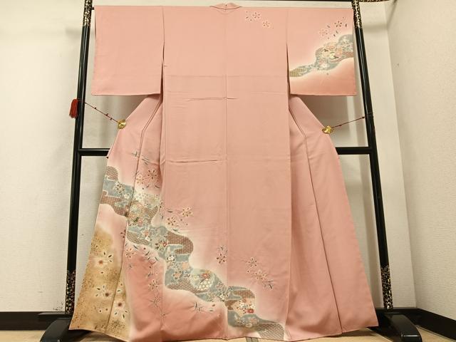 平和屋着物●訪問着　友禅　絞り　吉祥花文　暈し染め　金彩　正絹　逸品　未使用　AABD3434ph