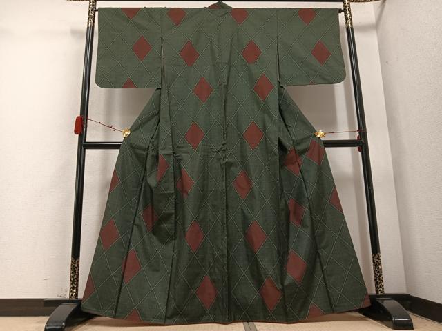 平和屋着物●本場大島紬　一元絣　菱文　正絹　逸品　AABD3436ph