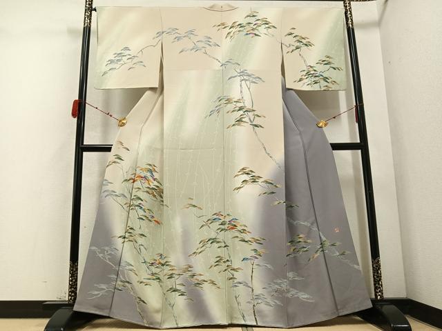 平和屋着物●訪問着　友禅作家物　駒刺繍　松文　暈し染め　正絹　逸品　AABD3443ph