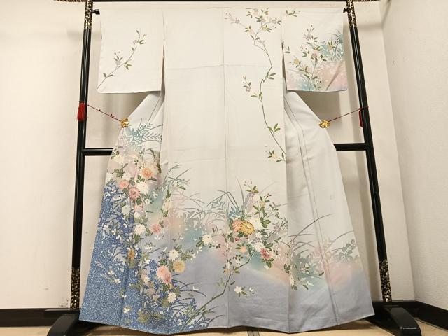 平和屋着物●訪問着　友禅作家物　枝花文　暈し染め　正絹　逸品　AABD3451ph
