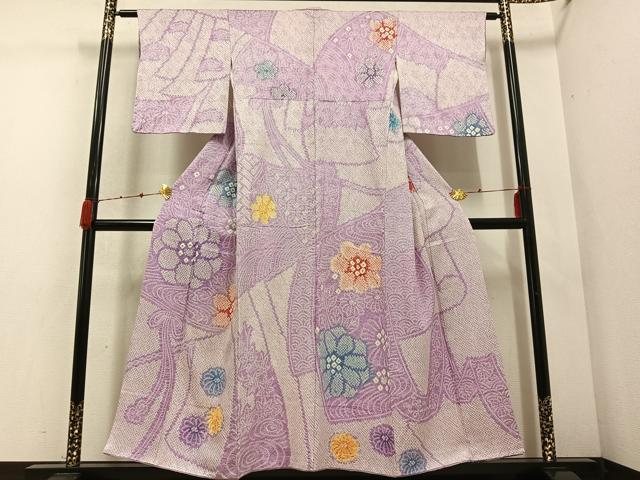 平和屋着物●訪問着　総絞り　草花文　正絹　逸品　AABD3925ph