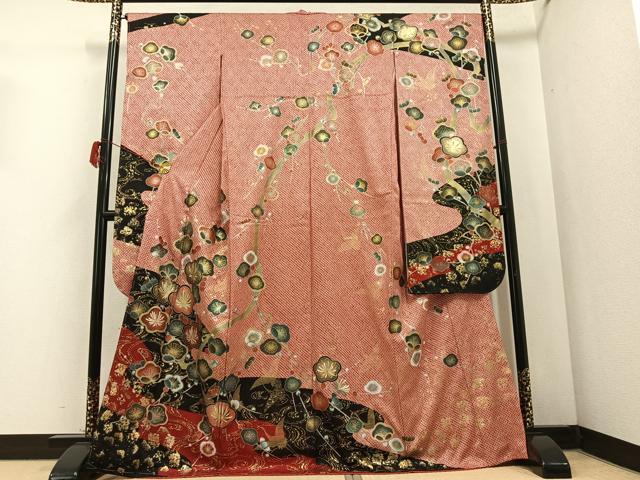 平和屋着物●豪華振袖　飛鶴枝梅文　金彩　正絹　逸品　未使用　AABD3932ph