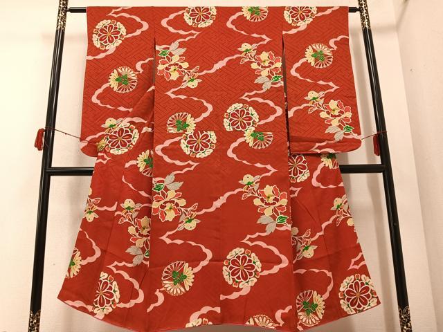 平和屋着物●アンティーク　大正ロマン　小振袖　二尺袖　草花文　正絹　逸品　AABD3967ph