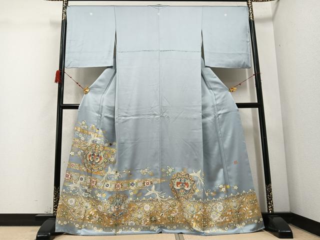 平和屋着物●豪華色留袖　作家物　駒刺繍　双鳥花　金銀彩　正絹　逸品　AABD3974ph