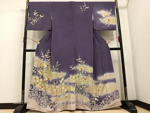 平和屋着物●訪問着　友禅　駒刺繍　枝花文　暈し染め　金彩　正絹　逸品　AABD3991ph