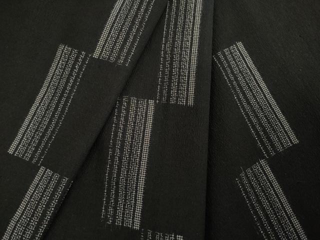 平和屋着物●本塩沢　間道　黒地　胴抜き仕立て　正絹　逸品　AABD4321ck