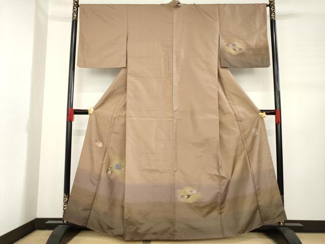 平和屋着物●訪問着　紬地　成り物　柿渋染　正絹　逸品　AABD4327ck