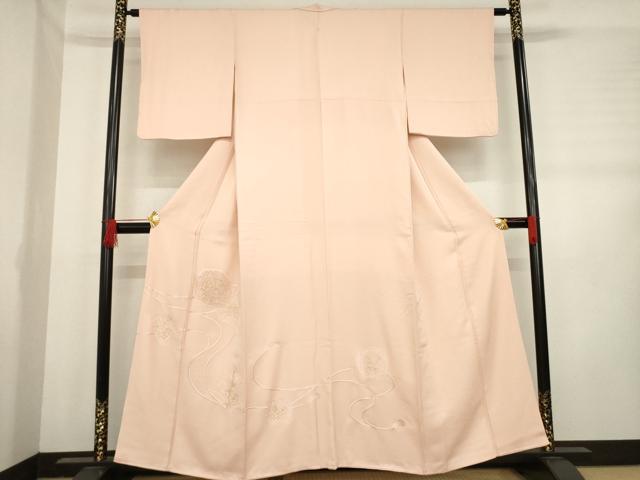 平和屋着物●豪華色留袖　総刺繍　鏡裏花文　一斤染色　金糸　正絹　逸品　AABD4336ck