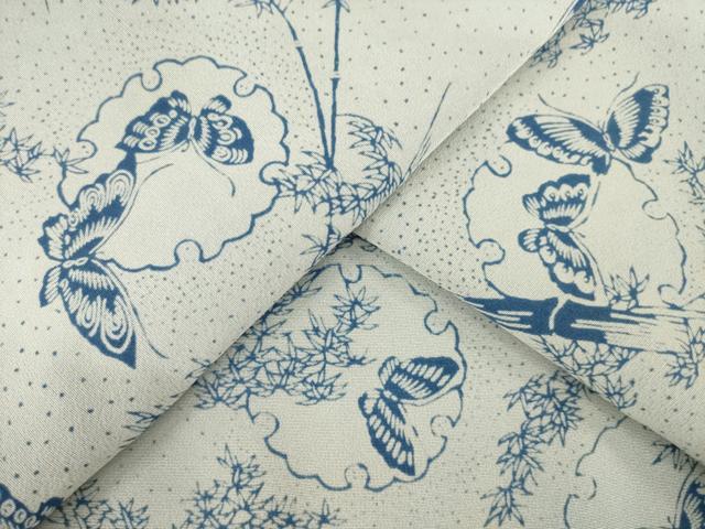 平和屋着物●上質な小紋　雪輪花蝶文　藍　正絹　逸品　AABD4348ck