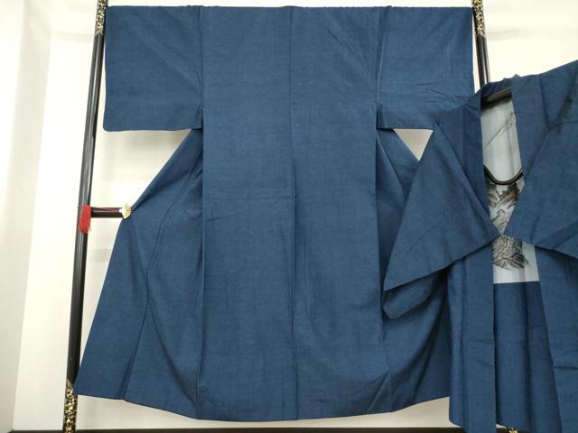 平和屋着物●男性　紬　アンサンブル　藍鉄色　正絹　逸品　AABD4366ck