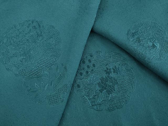 平和屋着物●無地絵羽訪問着　総刺繍　中国三大刺繍　スワトウ刺繍　汕頭刺繍　雪輪花文　高麗納戸色　正絹　逸品　AABD4379ck