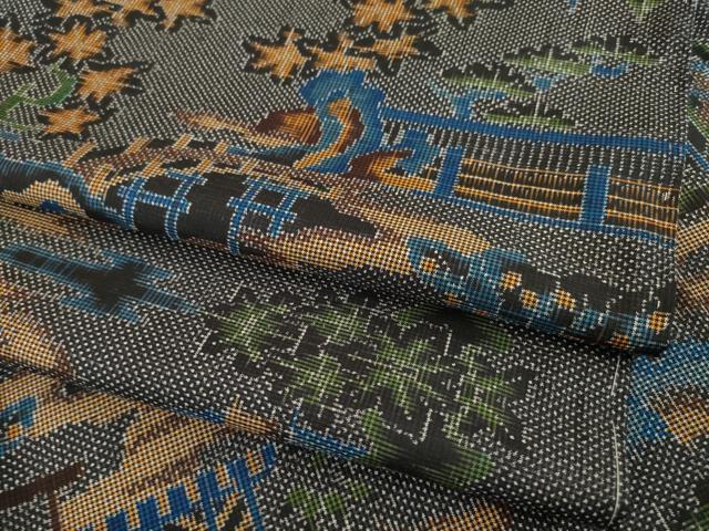 平和屋着物●本場大島紬　一元7マルキ　渡り橋風景文　正絹　逸品　AABD4380ck