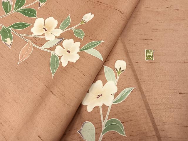 平和屋着物●訪問着　友禅　作家物　紬地　枝花文　正絹　逸品　AABD4415ph