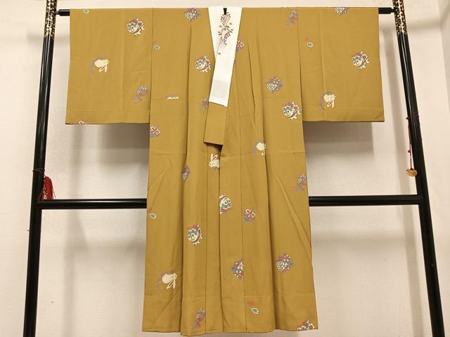 平和屋着物●長襦袢　無双仕立て　月兎　犬　張り子　糸巻　毬　半衿刺繍　正絹　逸品　AABD4422ph