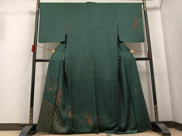 平和屋着物●染色作家　草野一騎　訪問着　枝花籬文　金彩　正絹　逸品　AABD4438ph