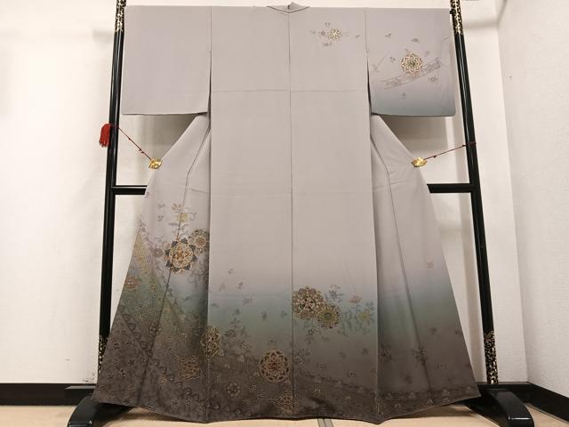 平和屋着物●蘇州刺繍　訪問着　花唐草文　暈し染め　金糸　正絹　逸品　AABD4444ph
