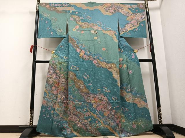 平和屋着物●訪問着　絞り　地紙吉祥花文　金彩　正絹　逸品　AABD4445ph